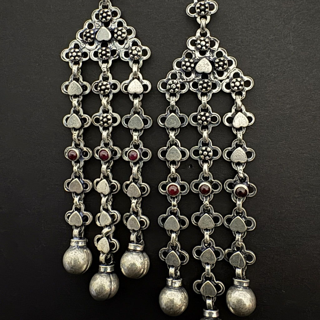 Drop Earrings with Red Gem Accents – Bhavya Silvers